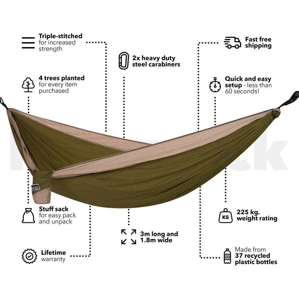 Olive Green - Recycled Hammock with Straps | Made From 100% Recycled ...